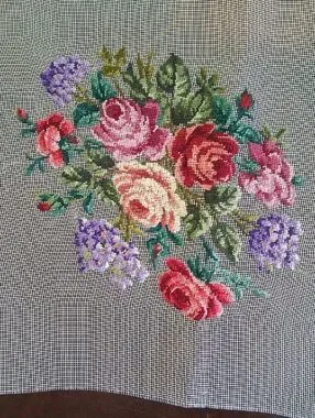 Handmade | Art | Floral Petit Point Needlepoint With Pink Red And ...